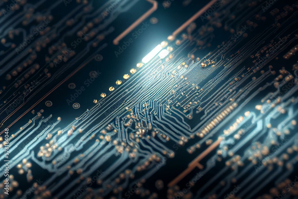 A detailed technology background featuring a close-up of computer chips ...