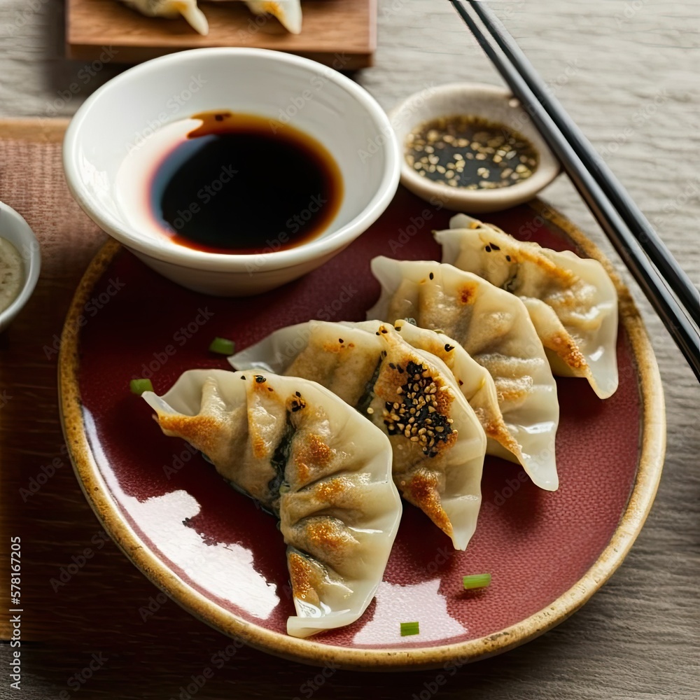 Japanese style fried Gyoza illustrations, ai art Stock Illustration ...