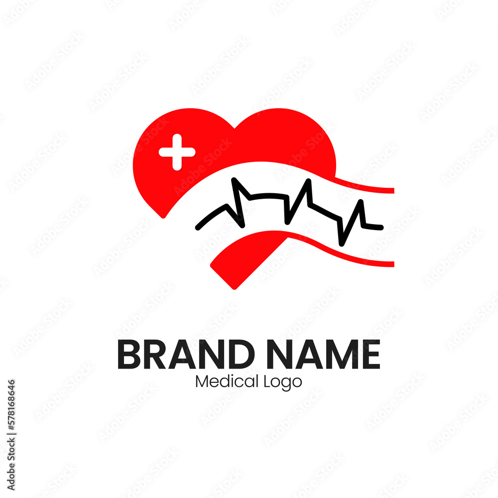 Vetor de Heart logo with beat monitor pulse line art icon. Red Medic ...