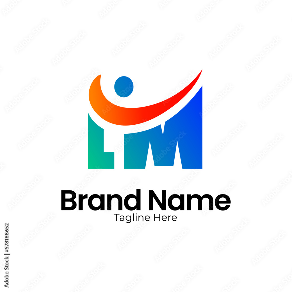 LM initial letter logo with happy human icon. LM human logo. Monogram ...