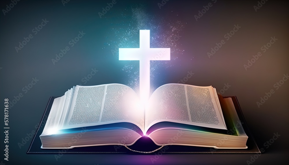 Holy Cross in open bible book created with generative ai technology ...