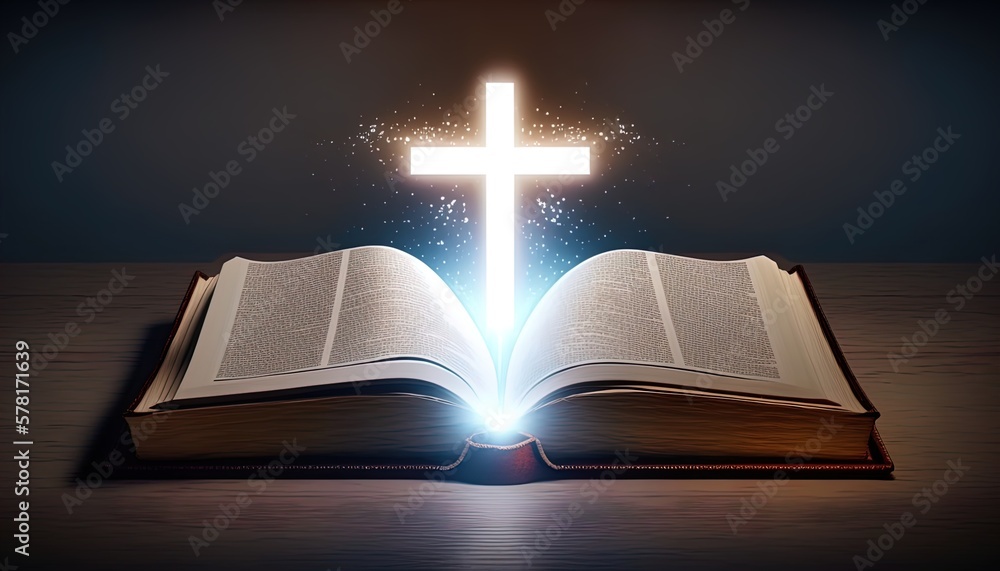 Holy Cross in open bible book created with generative ai technology ...