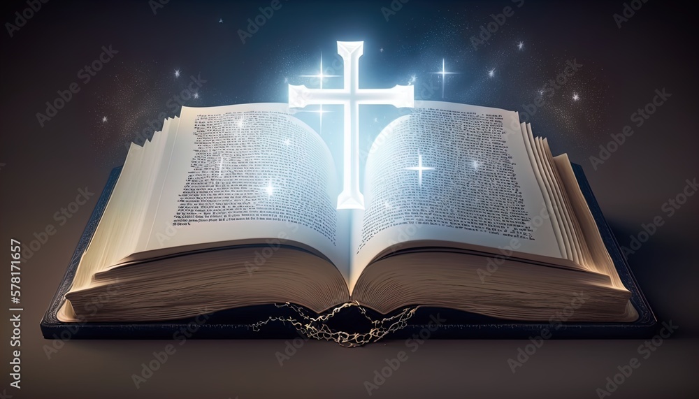 Holy Cross in open bible book created with generative ai technology ...