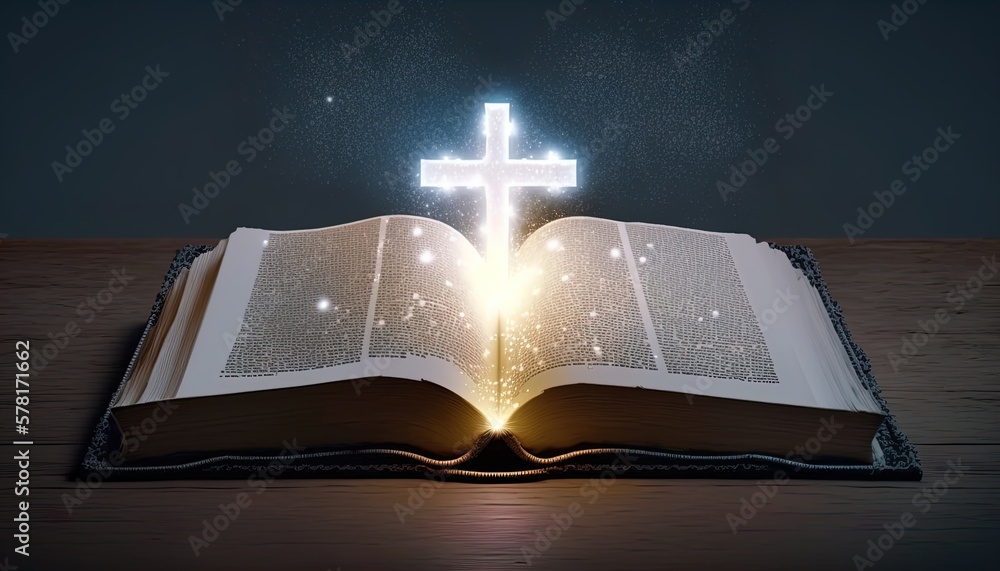 Holy Cross in open bible book created with generative ai technology ...