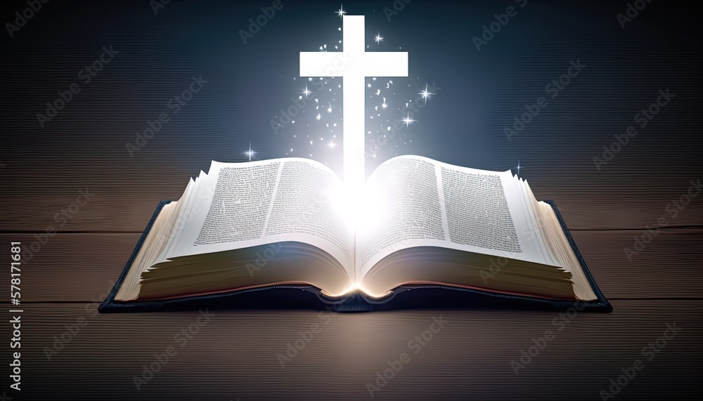 Holy Cross in open bible book created with generative ai technology ...