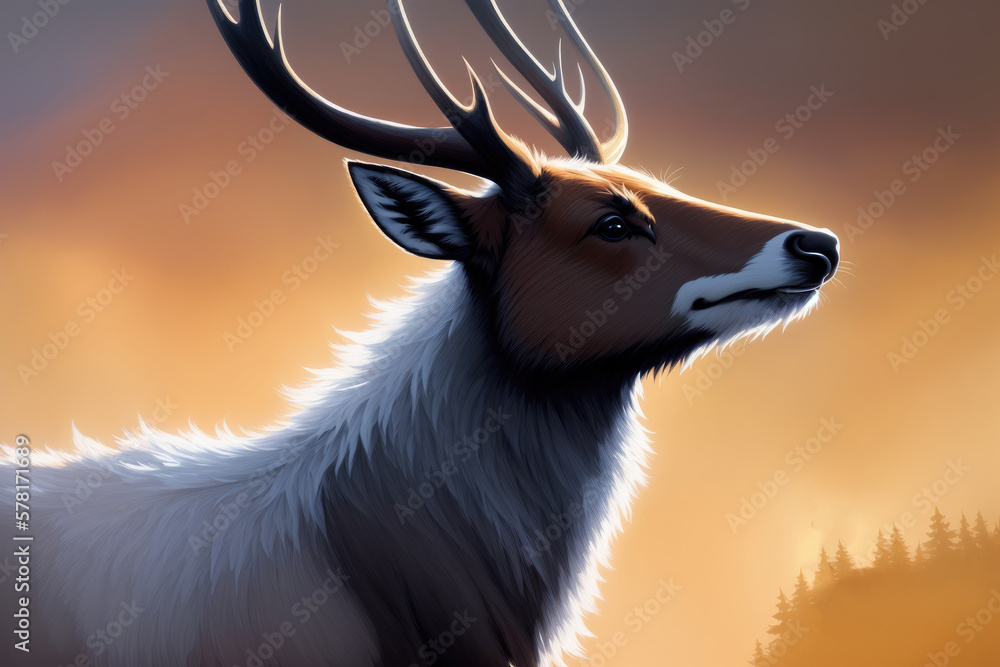 Colorful magic elk in forest, cartoon style painting. Generative ai art ...