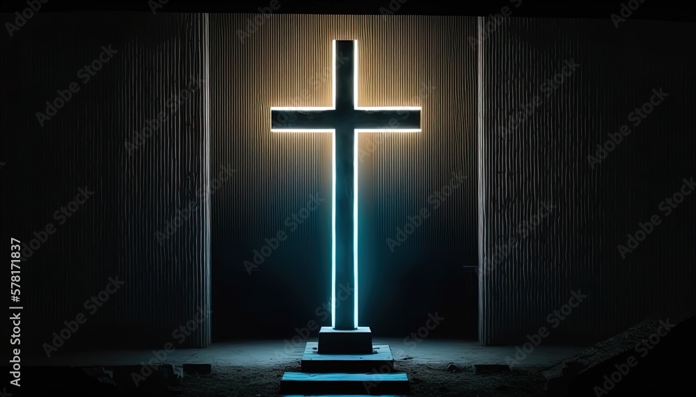 Glowing Holy Cross in the Dark created with generative ai technology ...