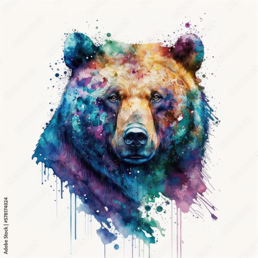 Abstract splash watercolor painting. Concept of polar bear in wide life ...