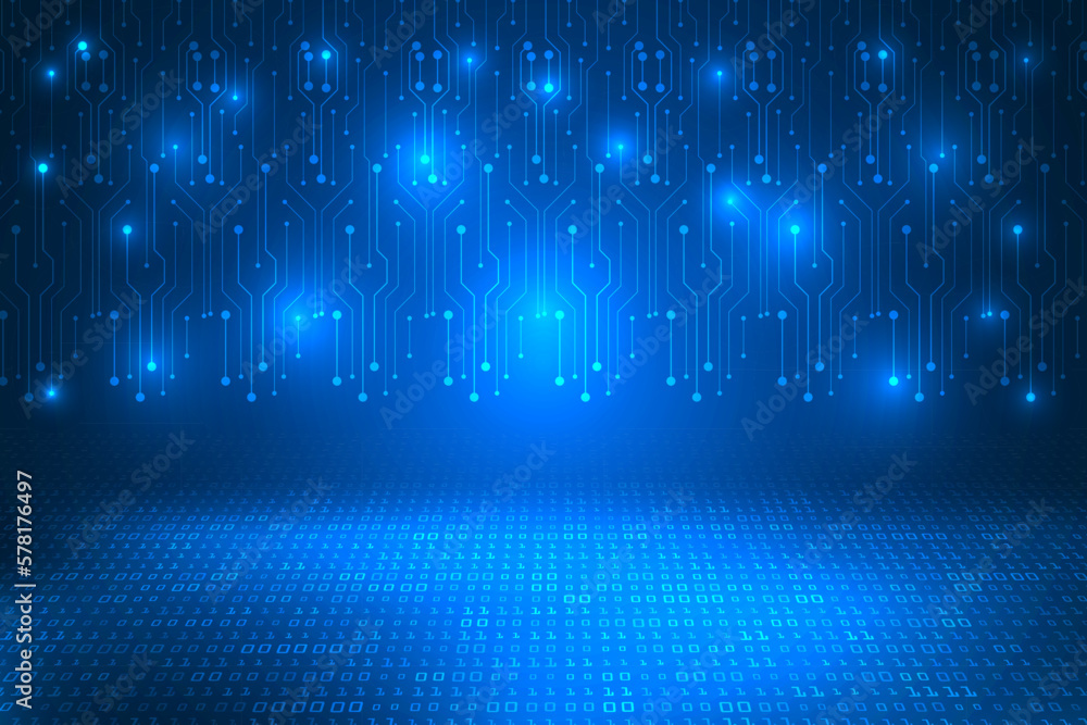 circuit lines on binary code technology abstract. digital futuristic ...