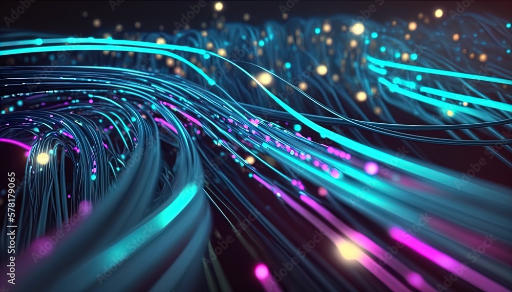 Fiber optic cable runs, data connections, connections, luminous ...