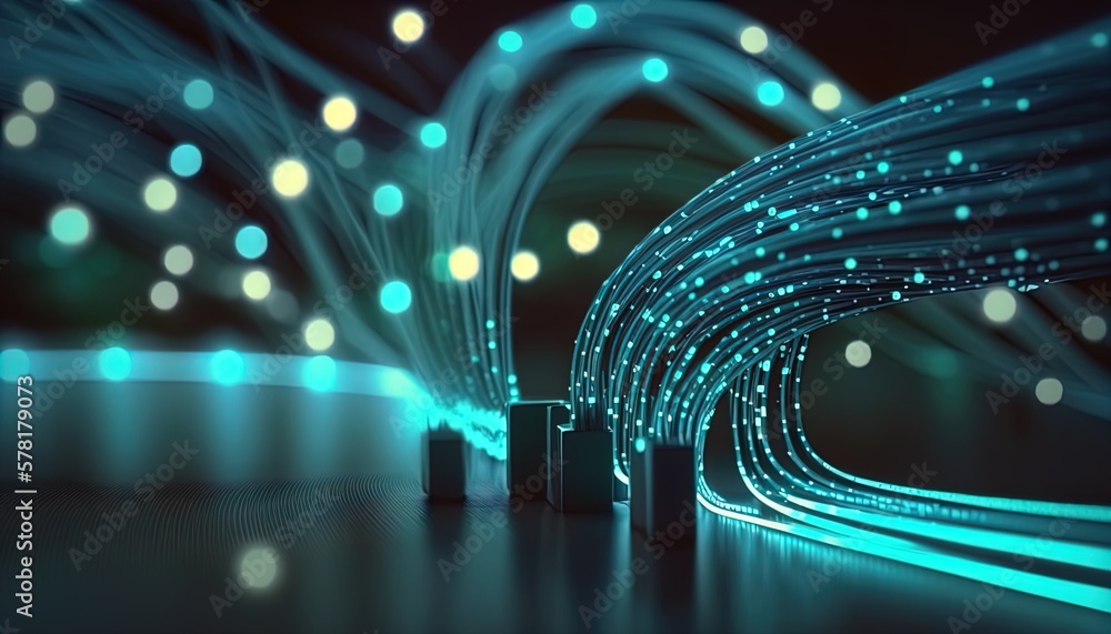 Fiber optic cable runs, data connections, connections, luminous ...