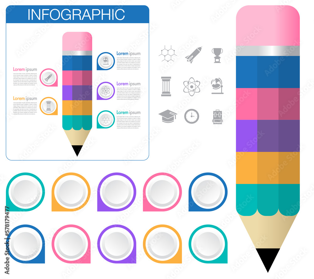 infographic education pencil template png. and power point design Stock ...