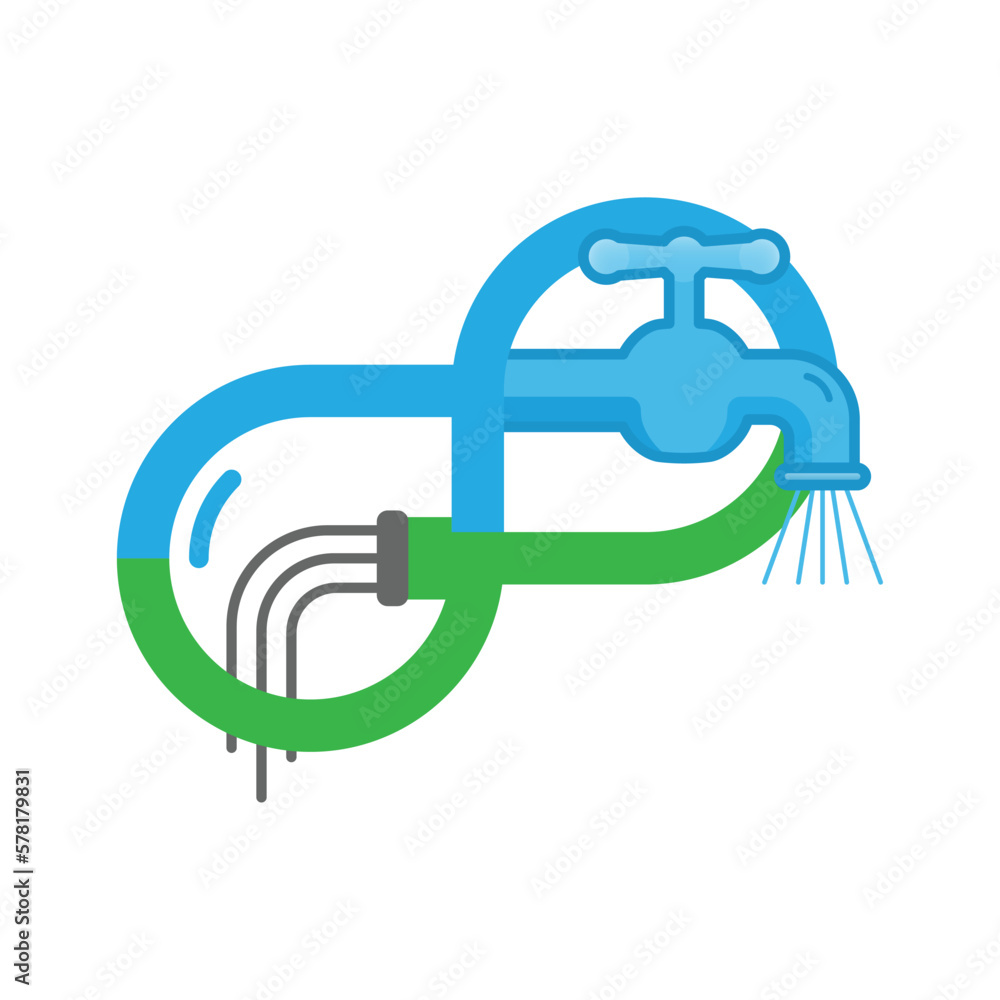 Running tap water and sewage pipe link together in shape of infinity ...