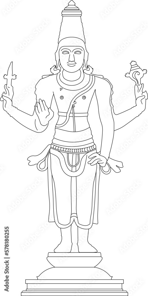 Vector illustration sketch of indian hindu god goddess statue Stock ...