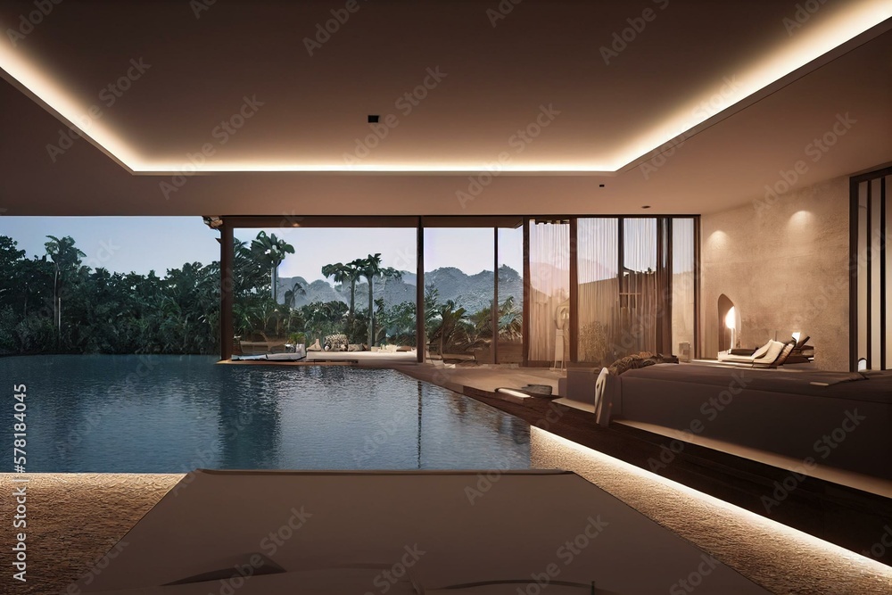 Luxury Interior and an exterior design pool villa with a living room at ...