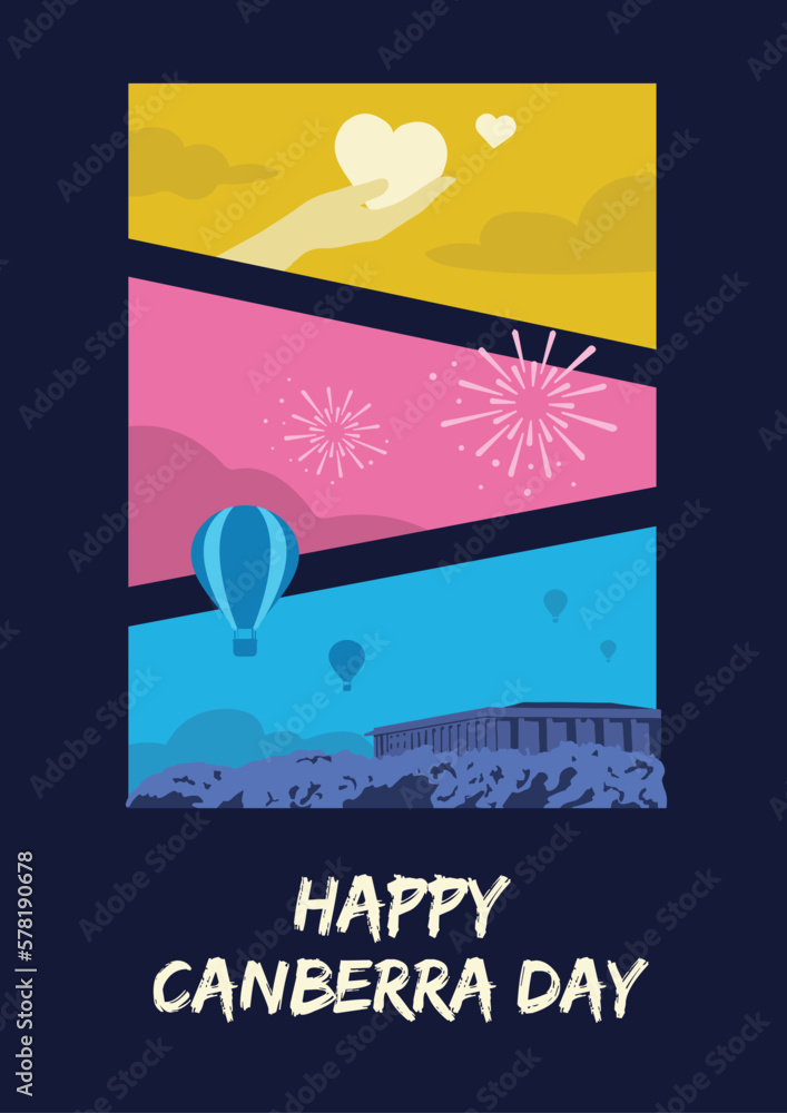 VECTORS. Editable poster for the Canberra Day in Australia. Balloon ...
