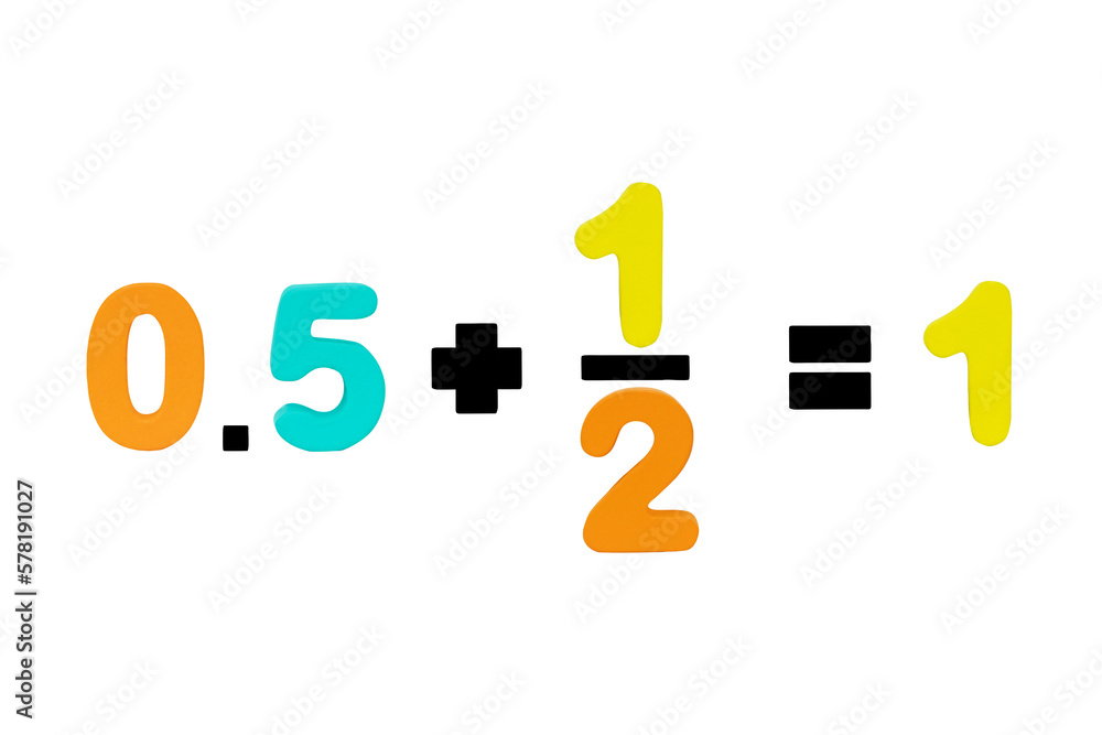 Zero point five plus one fraction equals one isolated on cutout PNG ...