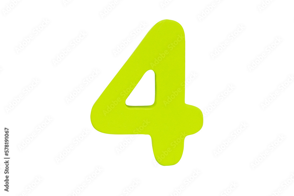 Light green wooden arabic number four Isolated on cutout PNG. Wooden ...