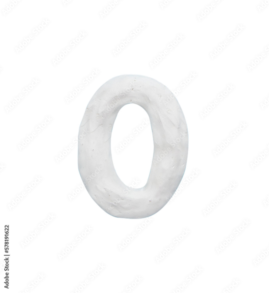 Plasticine handmade color white arabic number Zero isolated on cutout ...