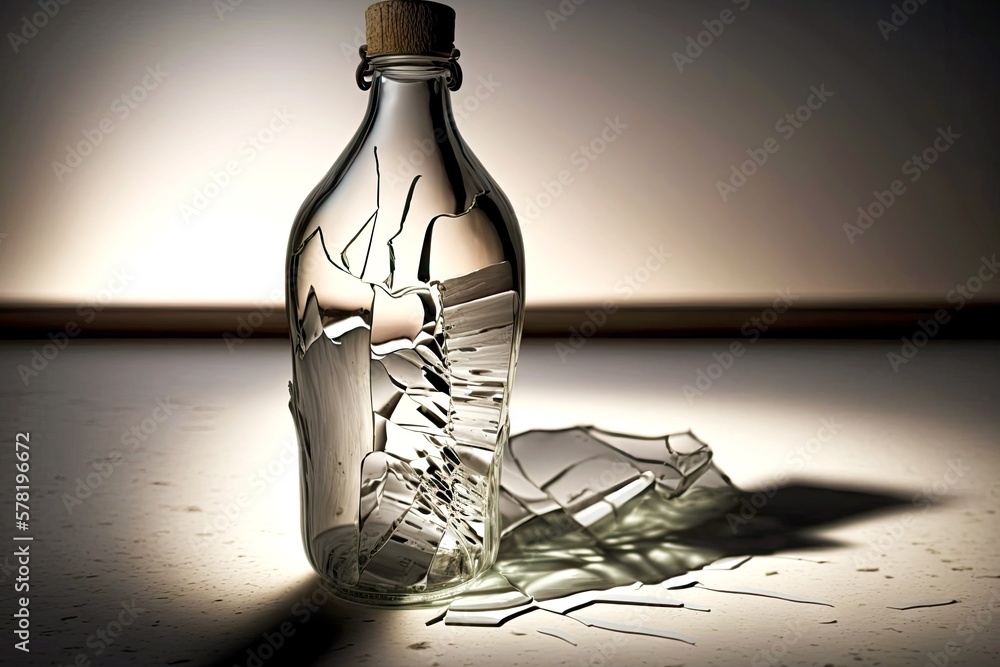 small fracture in surface of cracked glass bottle, created with ...