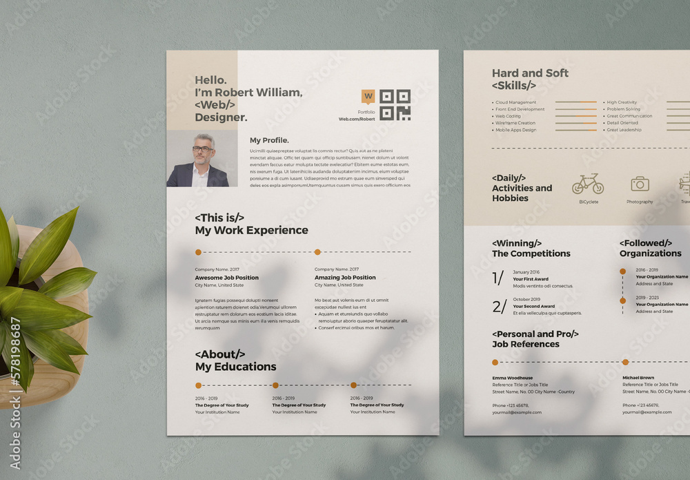 Resume Layout Template with Brown Accents Stock Template | Adobe Stock