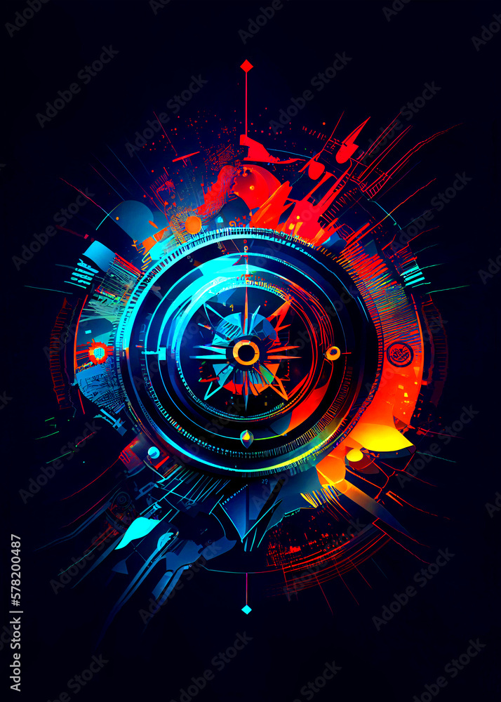 Colourful Space Compass Generative AI Illustration Stock Illustration ...