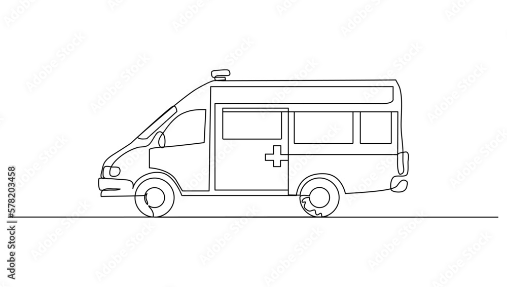 Continuous line art or one line drawing ambulance car for vector ...