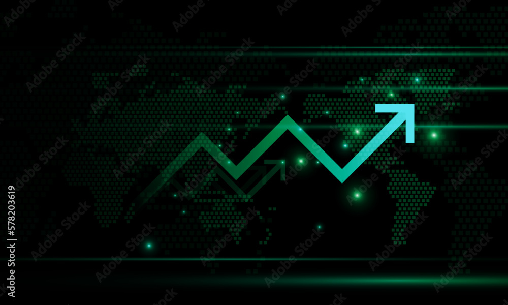Financial chart with moving up arrow graph and world map in stock ...
