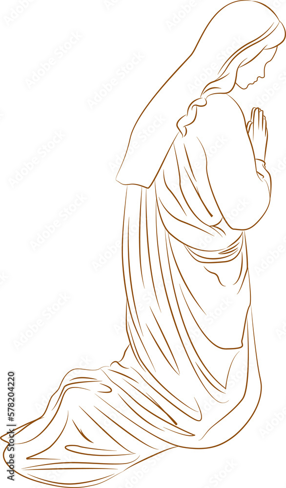 Mary of Nazareth praying kneeling to God, Mary Mother of Jesus, Blessed ...