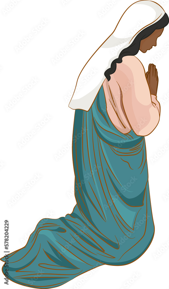 Mary of Nazareth praying kneeling to God, Mary Mother of Jesus, Blessed ...