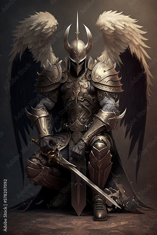 A Winged Fantasy Knight Character Wearing Elaborate Armor While ...