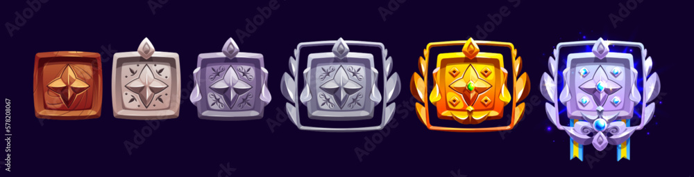 Game rank badge achievement award icon with gem cartoon vector ...