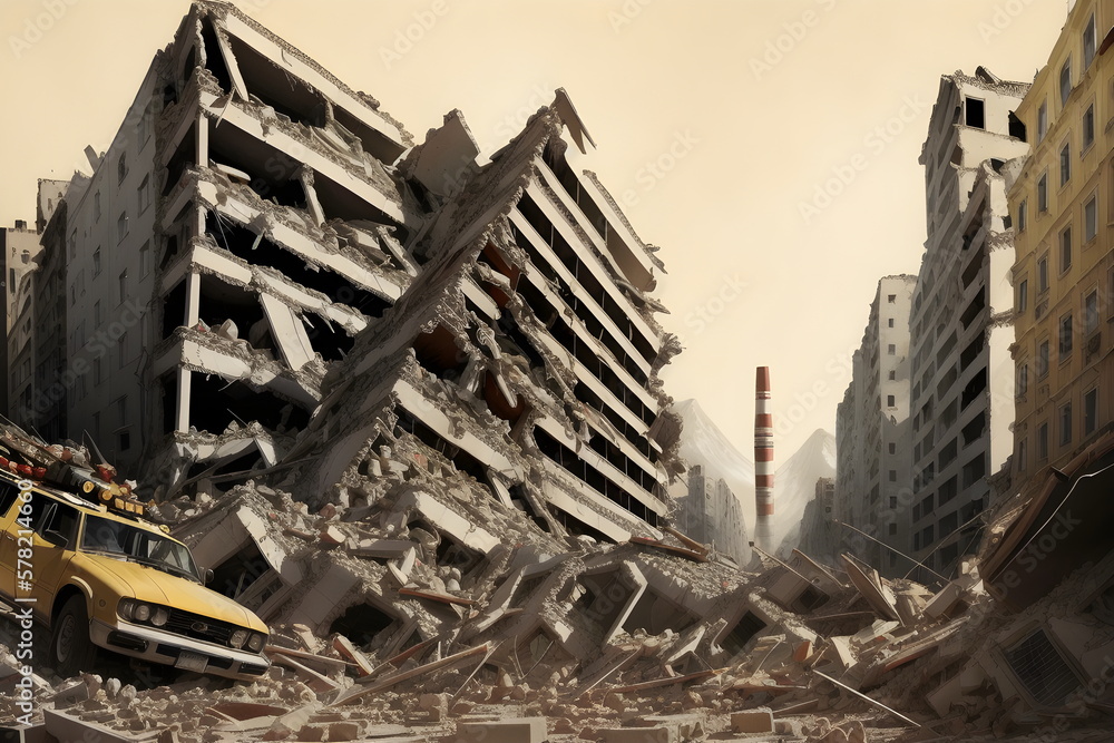 Earthquake natural disaster destruction broken buildings depressing ai ...