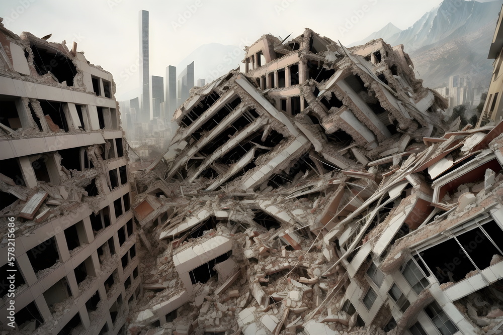 Earthquake natural disaster destruction broken buildings depressing ai ...