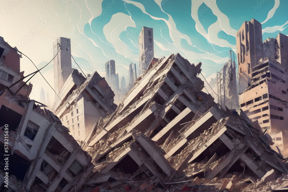 Earthquake natural disaster destruction broken buildings depressing ai ...