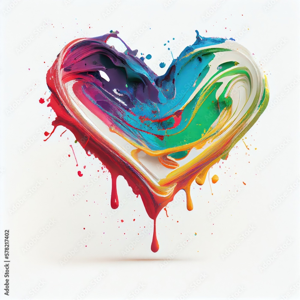 Colorful heart shape in oil paint color on isolated white background ...