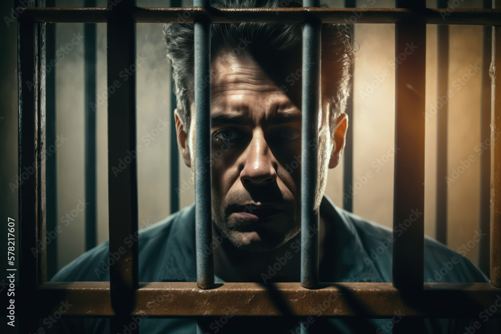 Prisoner behind bars in jail, generative ai Stock Illustration | Adobe ...