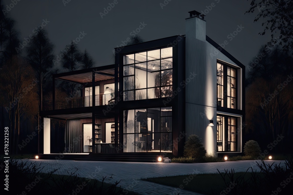 original architectural project modern house in light and dark tones ...