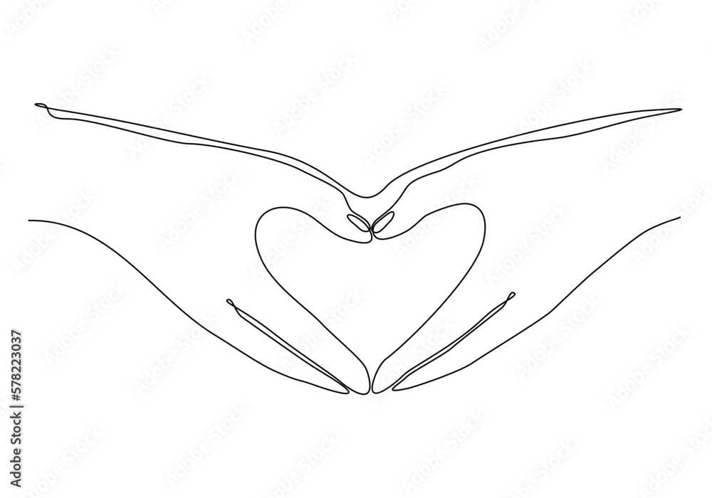 One line drawing hand making sign or heart symbol with finger ...