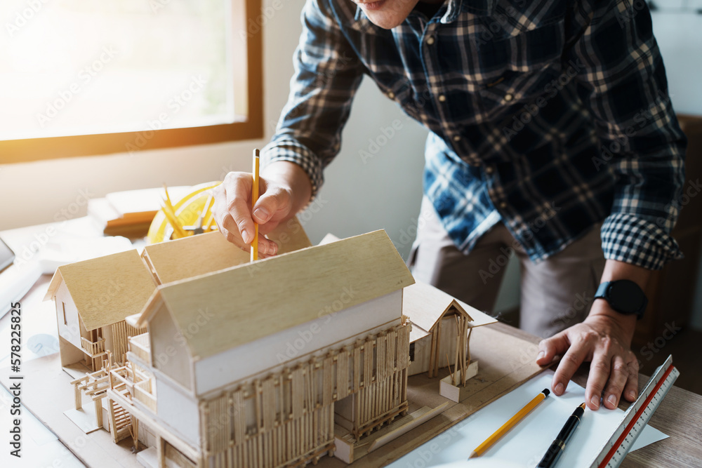 Engineers are designing house structures and architectural using ...