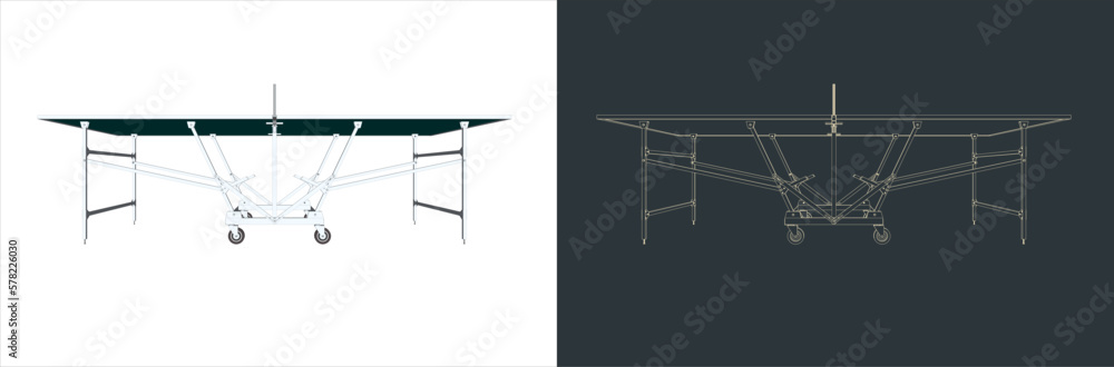Vector Table Tennis - ping pong -Technical Illustration line art on the ...