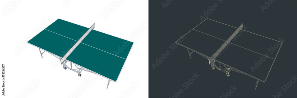 Vector Table Tennis - ping pong -Technical Illustration line art on the ...
