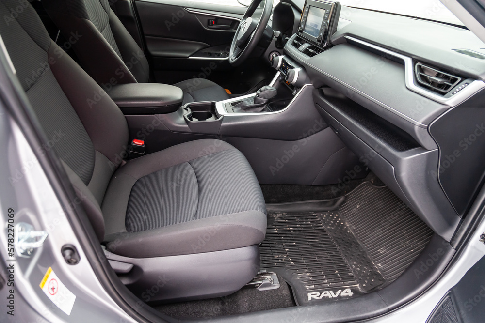 The interior of the car Toyota Rav4 2018 with a view of the steering ...