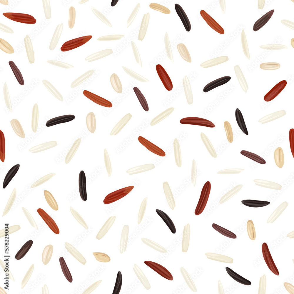 Rice seeds background. Seamless pattern with different types of rice ...