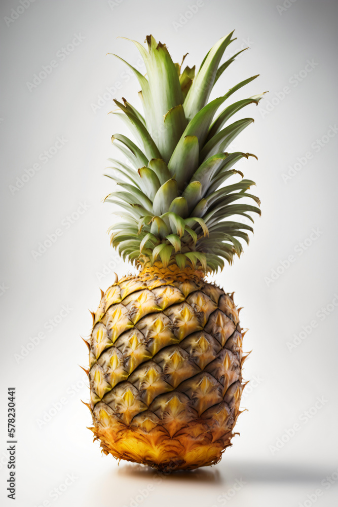 ananas sur fond blanc, façon studio photo culinaire, publicité de fruit ...