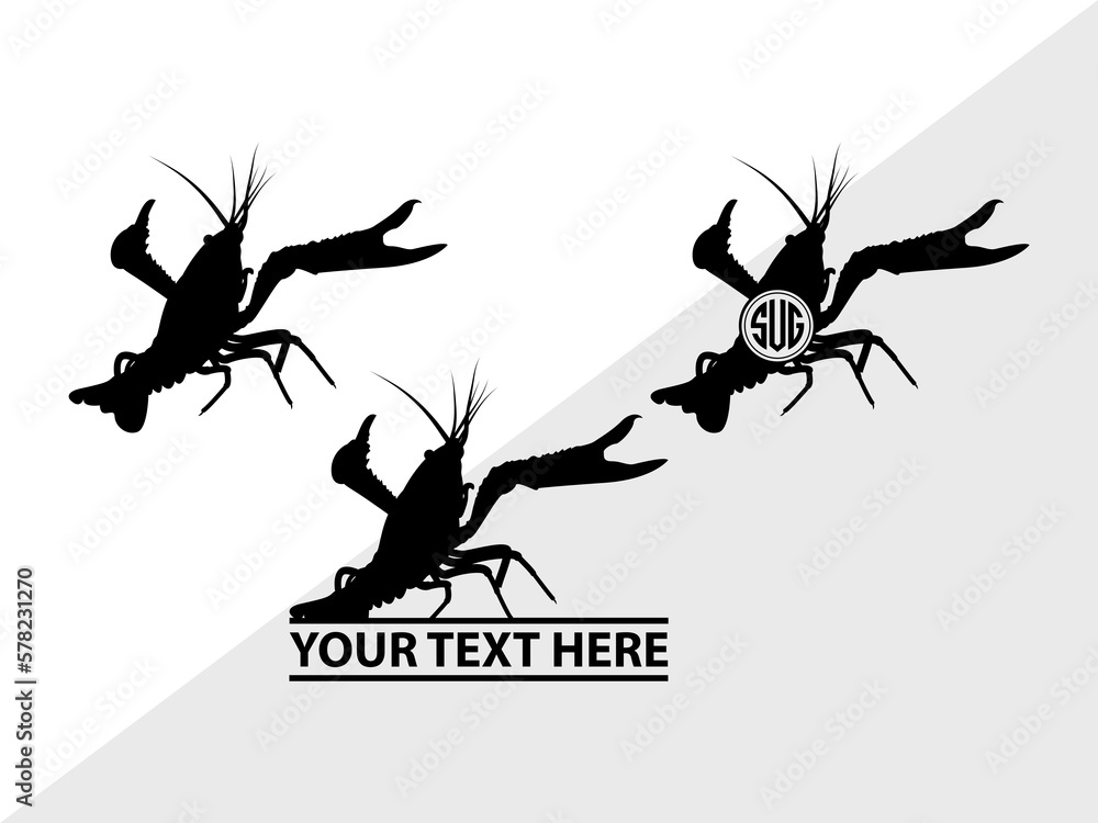 Crayfish Monogram, Crayfish Silhouette, Crayfish SVG, Crawfish Svg ...