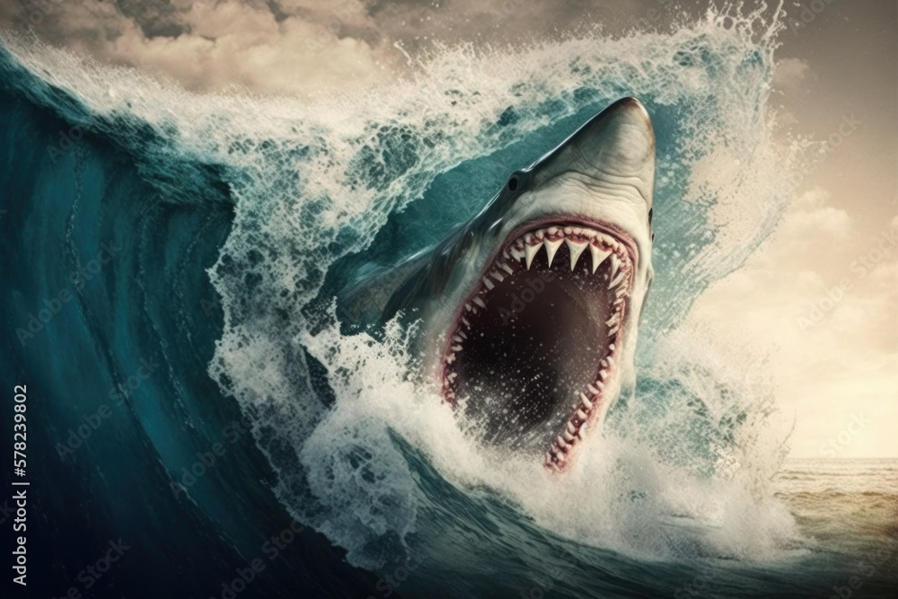 Shark with big teeth and open mouth created using AI generative ...