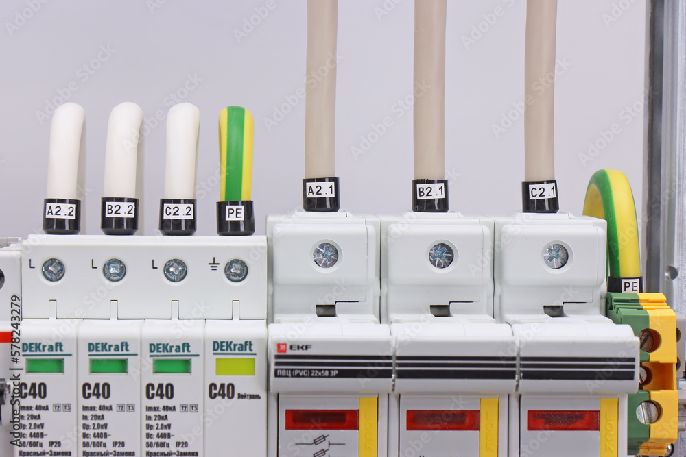 Foto de Electric current switches with connected insulated copper wires ...