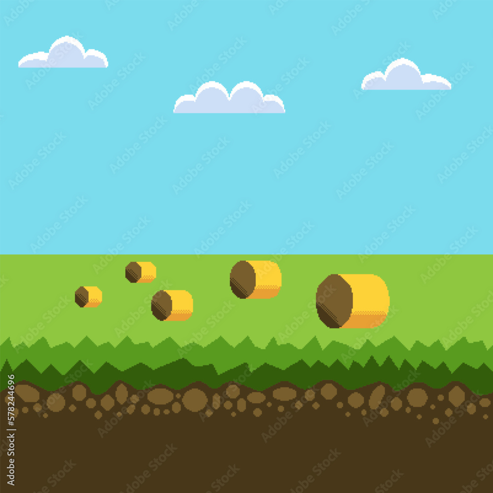 Pixel art nature. Element to create landscape in pixel art style ...