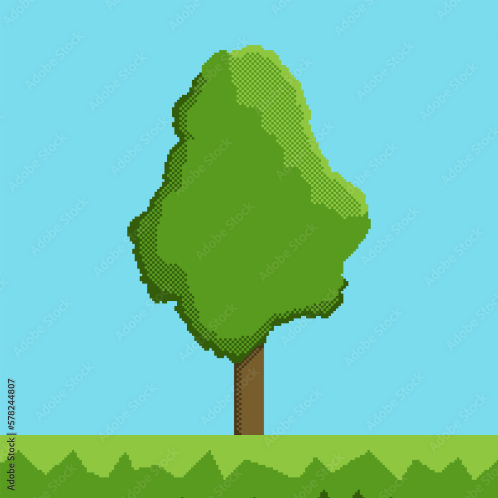 Pixel art nature. Element to create landscape in pixel art style ...